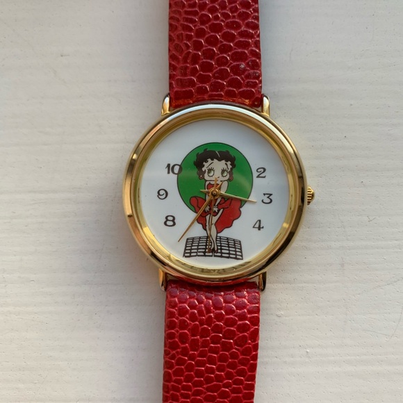 Betty Boop | Accessories | Vintage Gold Red Leather Betty Boop Watch ...